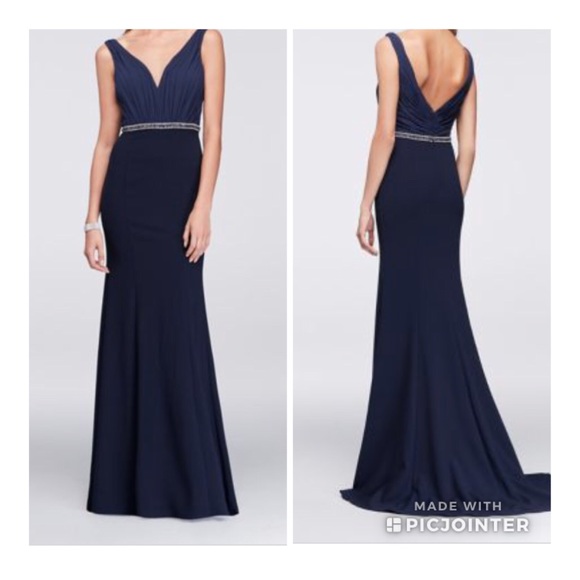 David's Bridal | Dresses | Chiffon And Crepe Plunge Front Gown Modesty ...